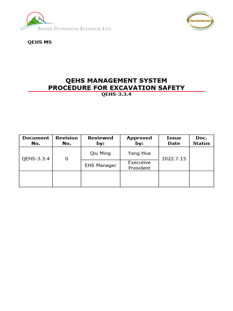 Procedimiento de Trabajo Seguro para Excavaciones y Zanjas | PDF ...