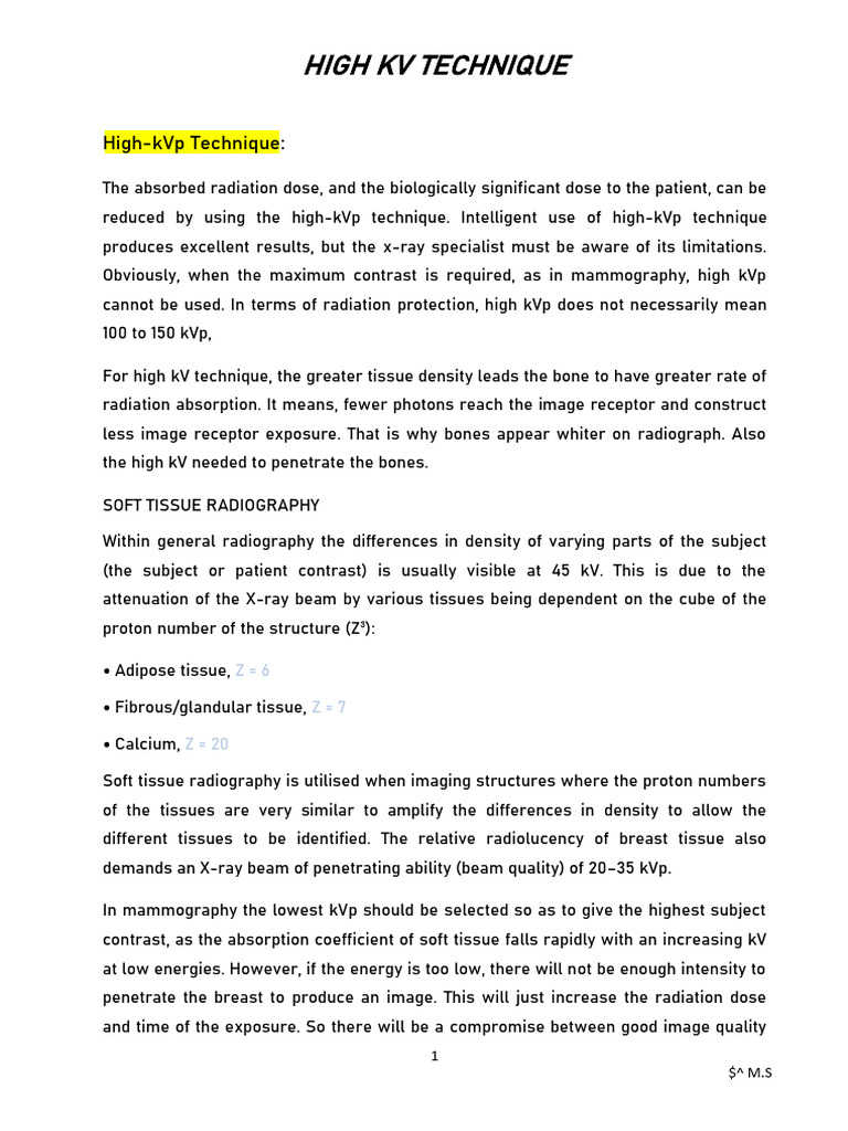 High KV Tech 4 Sem | PDF | Radiography | Mammography