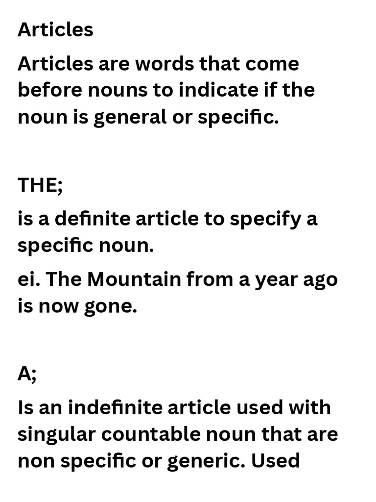 Understanding Articles in English Grammar | PDF