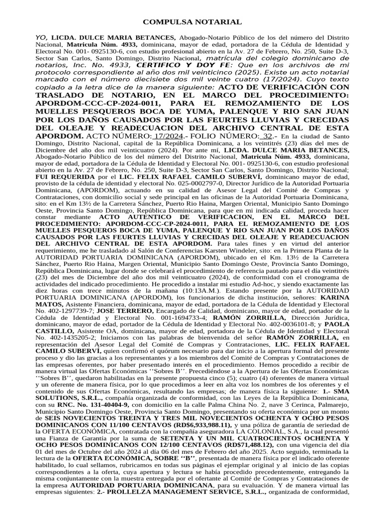 Acto de Verificacion - Compulsa | PDF | República Dominicana | Póliza de seguros