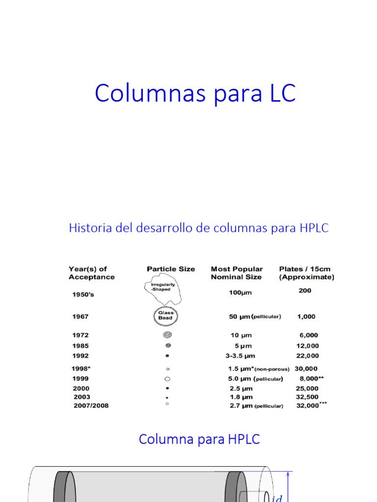 Columnas HPLC: Tipos y Características | PDF | Cromatografía líquida de alto rendimiento | Solvente