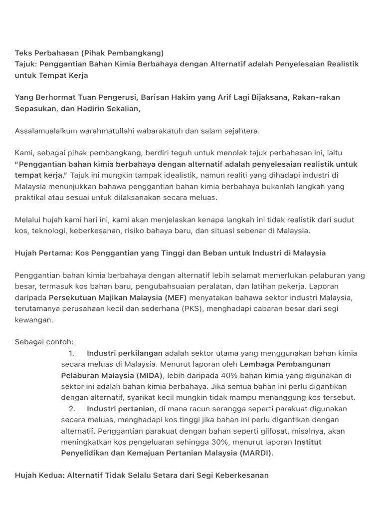 Teks Perbahasan (Pihak Pembangkang) | PDF