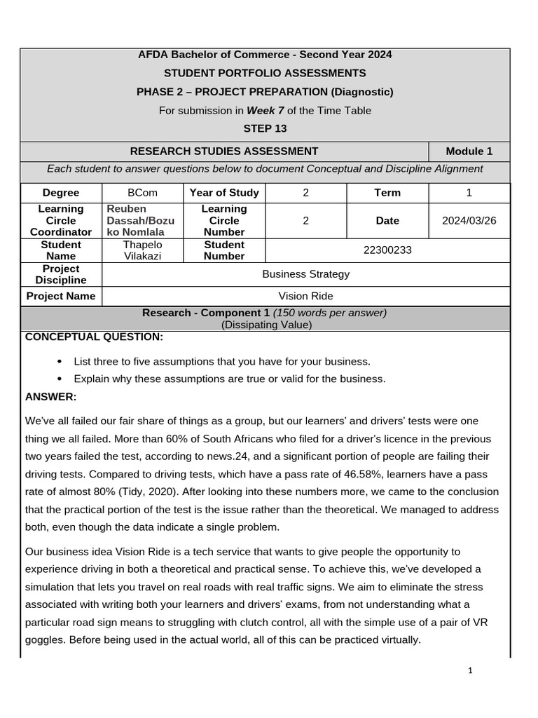 Thapelo Vilakazi - Y2 T1 P2 S1 RS Assignment | PDF | Brand | Virtual Reality