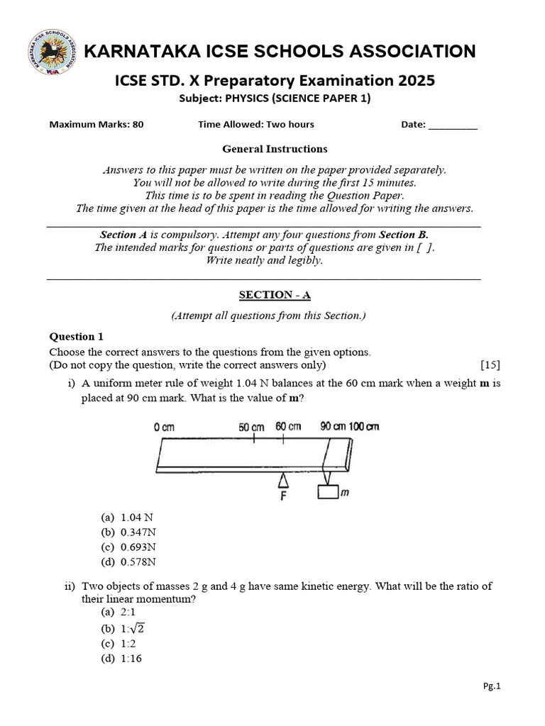 KISA Physics Question Paper 2025 | PDF | Light | Optics