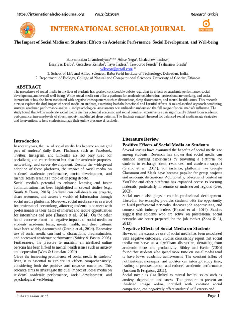 The Impact of Social Media On Students Article | PDF | Popular Culture ...
