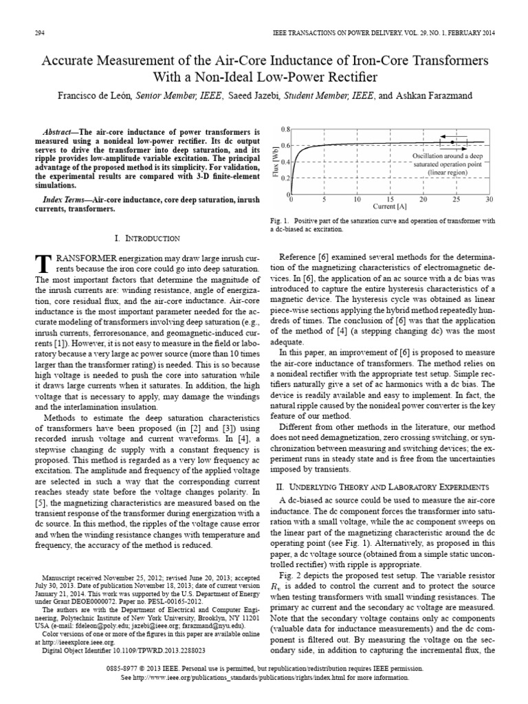 Accurate Measurement of The Air-Core Inductance of Iron-Core Transformers With A Non-Ideal Low ...