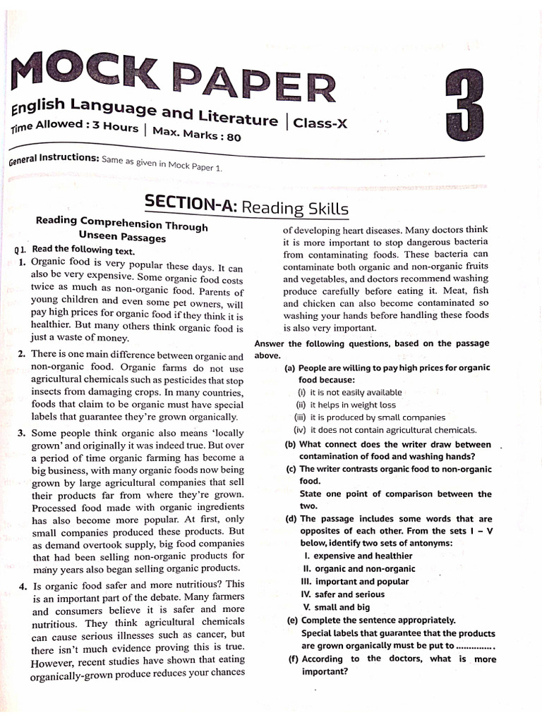 English Sample Paper Class 10 | PDF