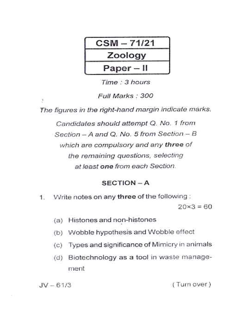Paper Ii Zoology | PDF