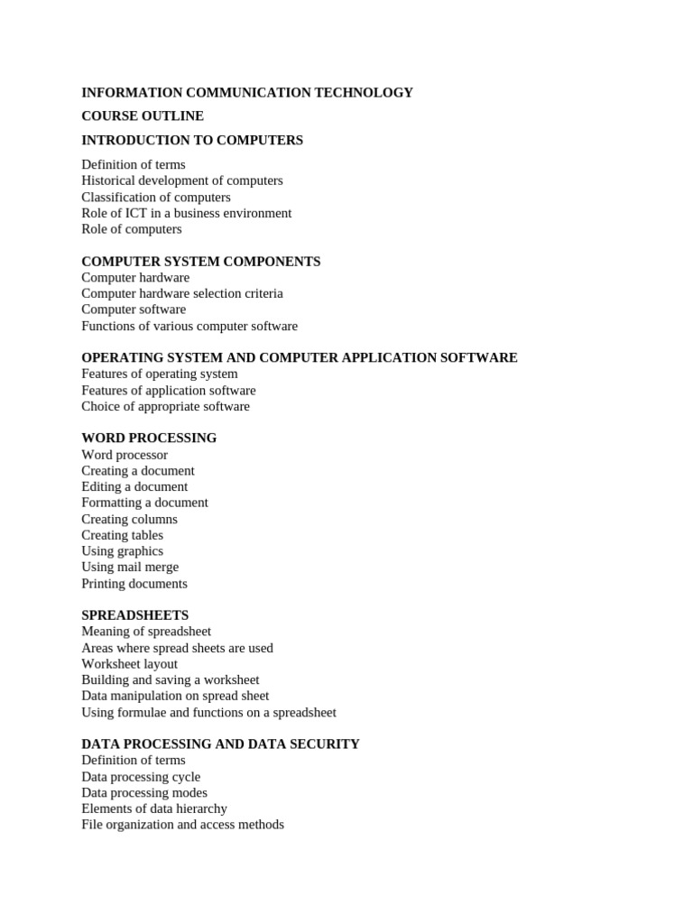 INFORMATION COMMUNICATION TECHNOLOGY | PDF | Computer Memory | Spreadsheet