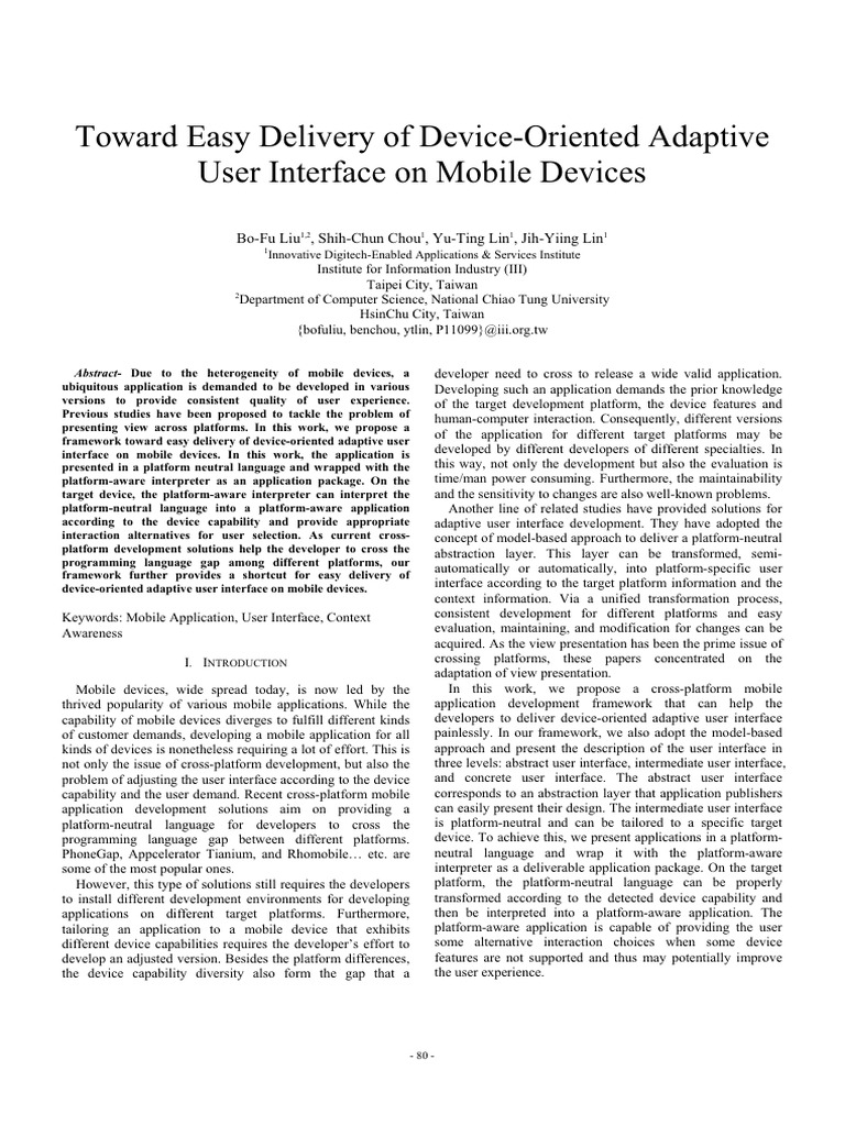 Adaptive Interfaces for Mobile Users | PDF | User Interface ...