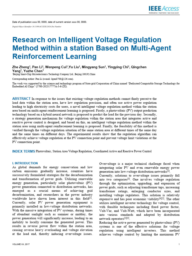 Research on Intelligent Voltage Regulation Method Within a Station Based on Multi-Agent ...