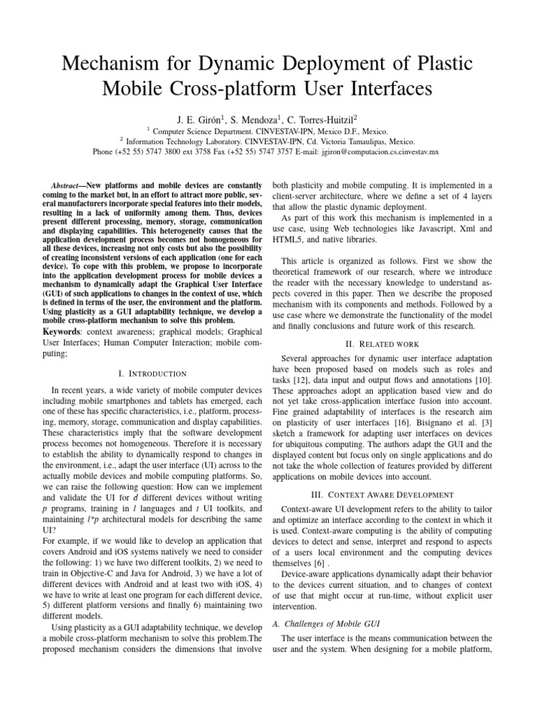 Mechanism For Dynamic Deployment of Plastic Mobile Cross-Platform User Interfaces | PDF | User ...