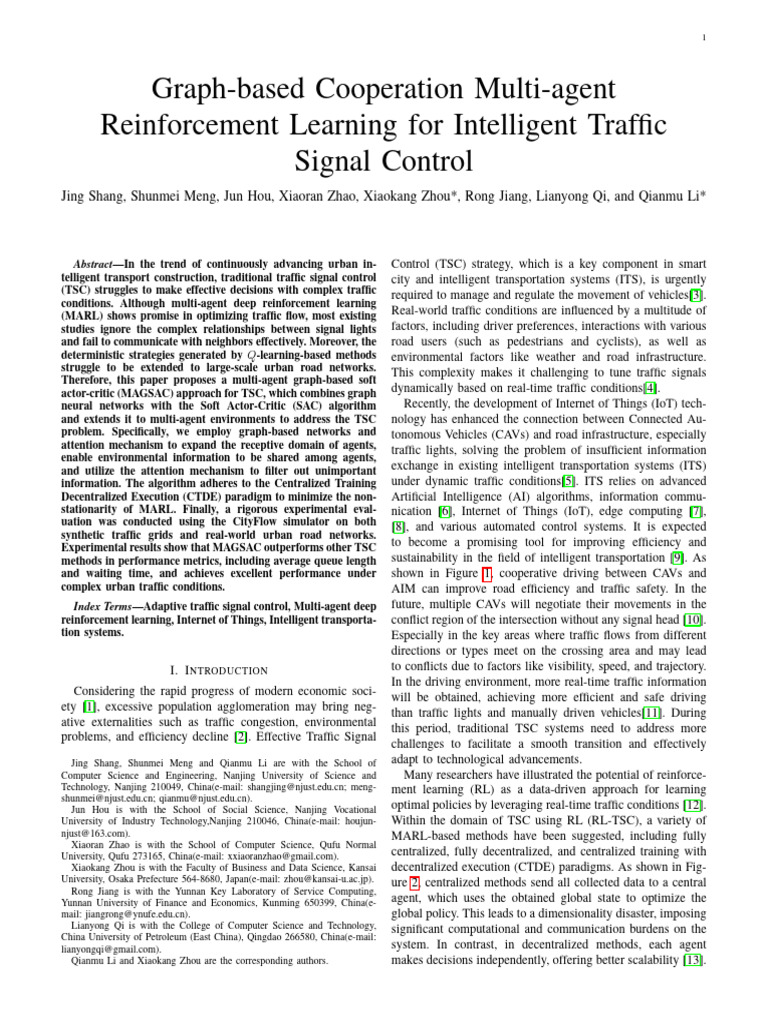 Graph-Based Cooperation Multi-Agent Reinforcement Learning For Intelligent Traffic Signal ...