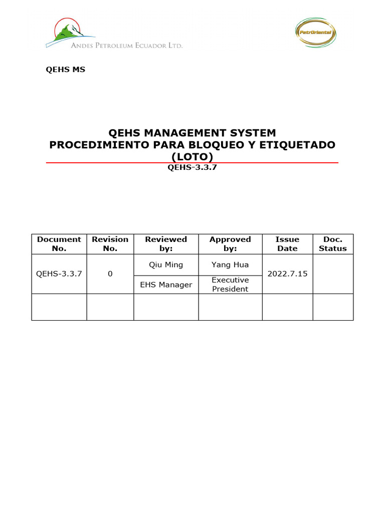 3.3.7 Procedimiento para Bloqueo y Etiquetado (LOTO) | PDF | Aislador ...