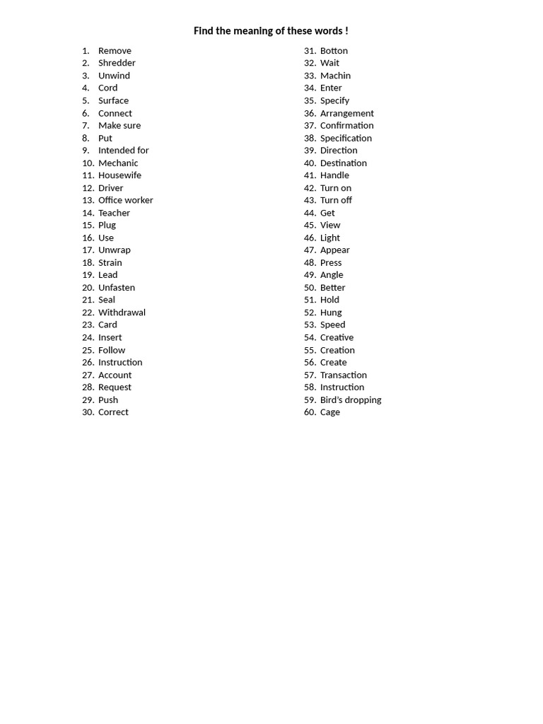 Definitions of Common Words | PDF