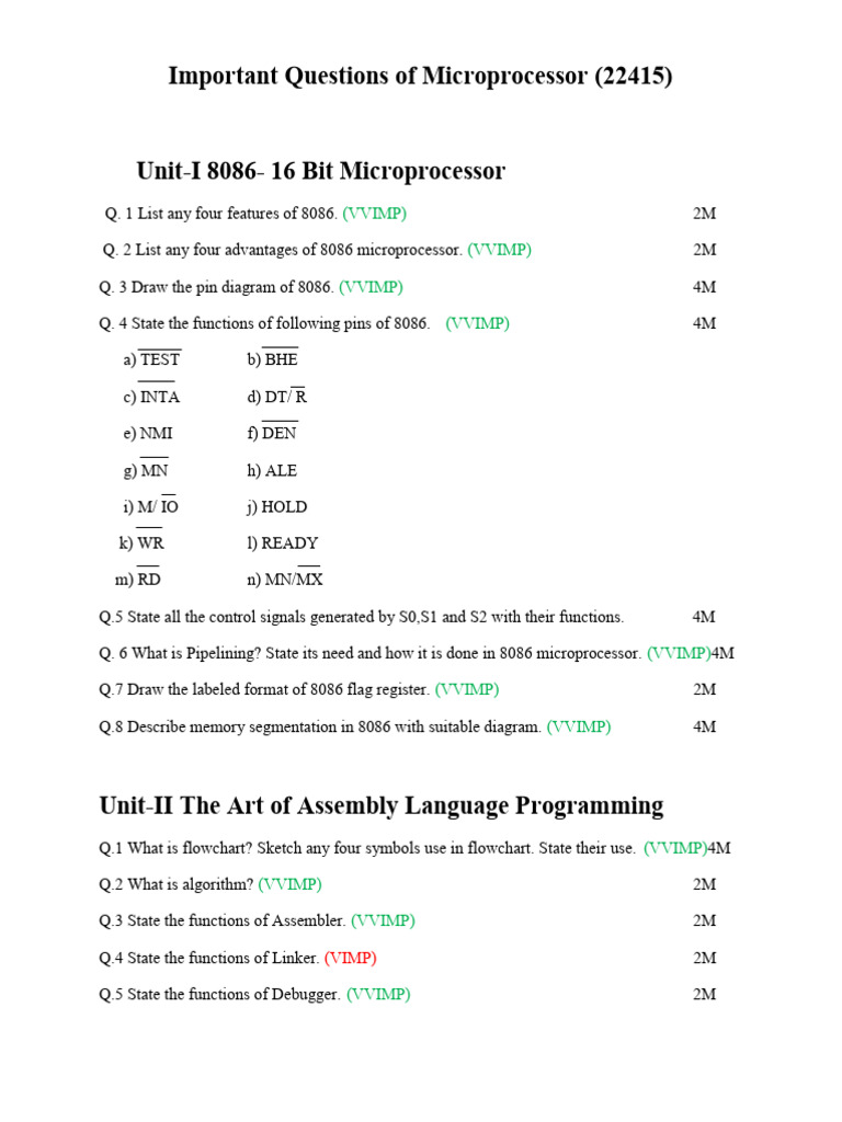 MIC Chapterwise Important Questions | PDF | Assembly Language | Macro ...
