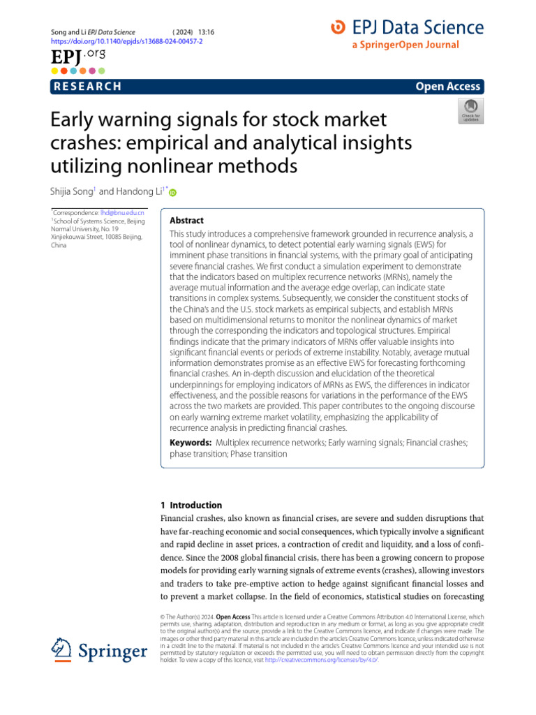 Early Warning Signals For Stock Market Crashes | PDF | Time Series ...