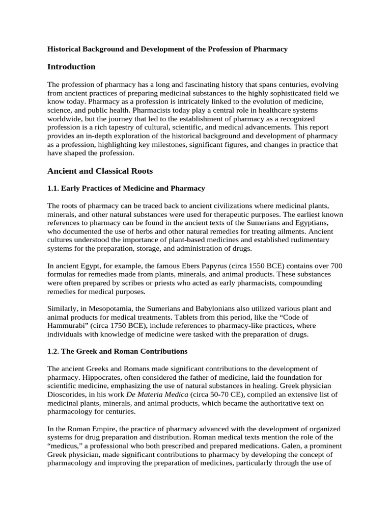 History and Evolution of Pharmacy Profession | PDF | Pharmacy | Medicine