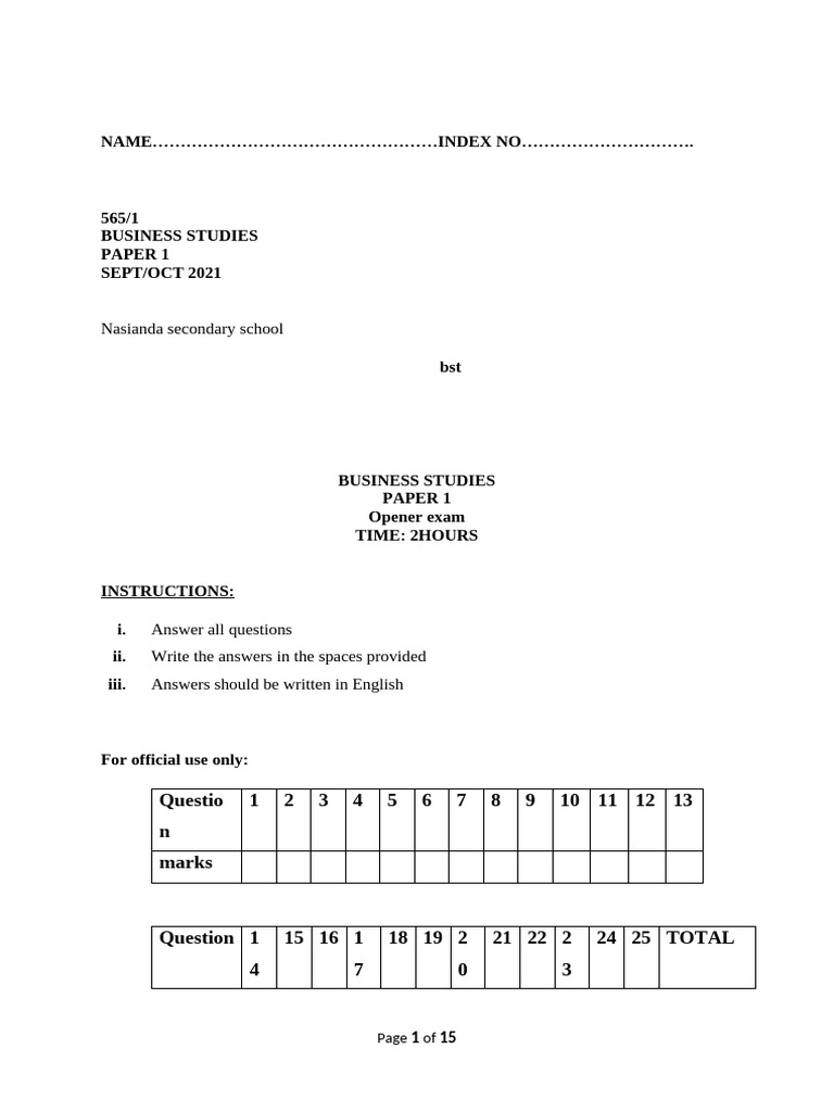 Business Studies Form 4 Opener 2025 | PDF | Demand | Debits And Credits