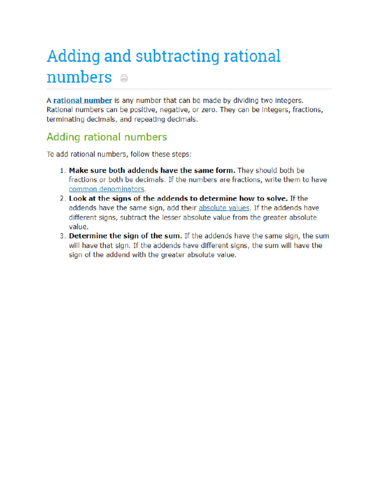 Adding and Subtracting Rational Number | PDF