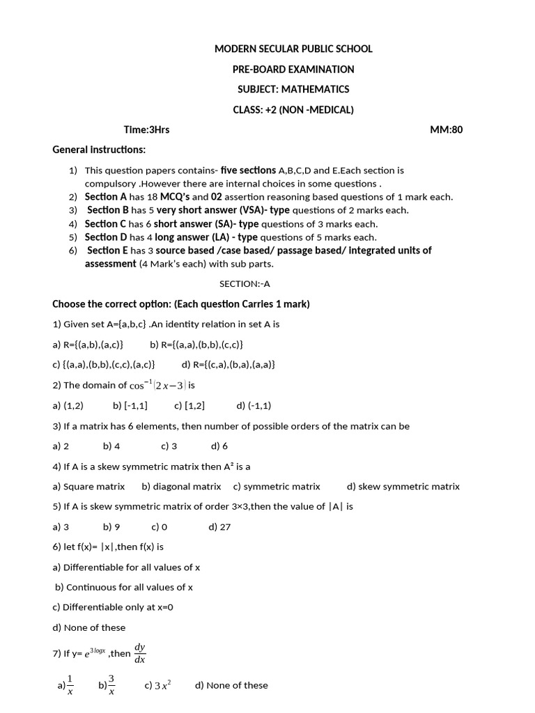 12th Maths | PDF | Multiple Choice | Mathematical Objects