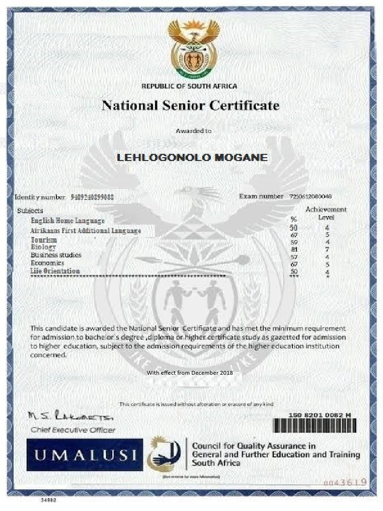 Matric Certificate | PDF