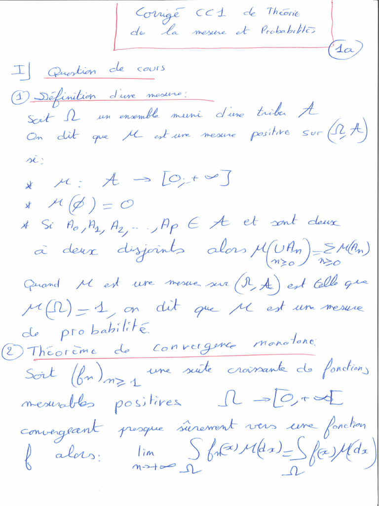 2021_CC1_Théorie de la mesure_Corrigé | PDF