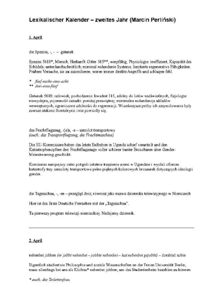 Lexikalischer Kalender 2 - April (Marcin Perliński) | PDF