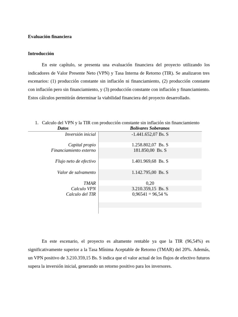 Calculo del VPN y la TIR Evaluación financiera | PDF | Inflación ...