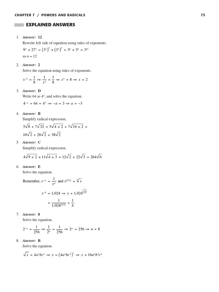6.) Powers and Radicals-Solutions | PDF | Mathematics | Mathematical ...