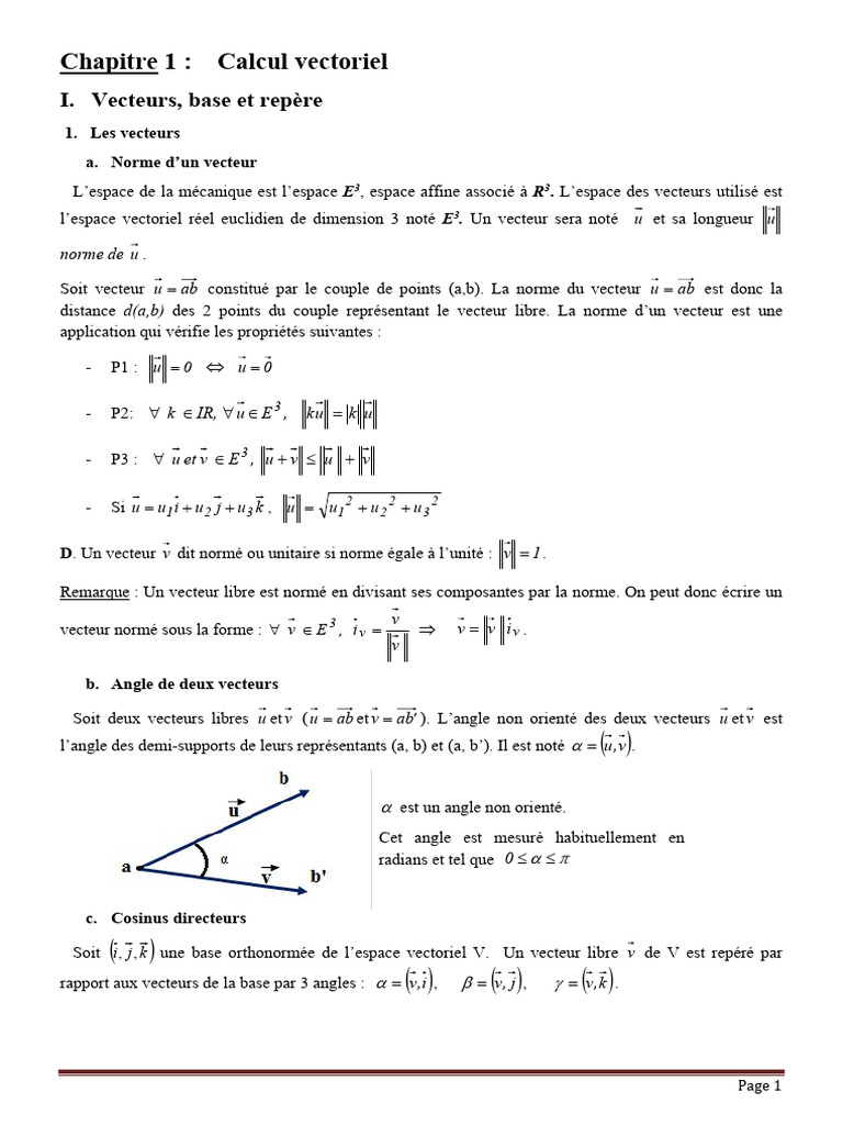 Calcul vectoriel : Vecteurs et opérations | PDF | Base (algèbre ...