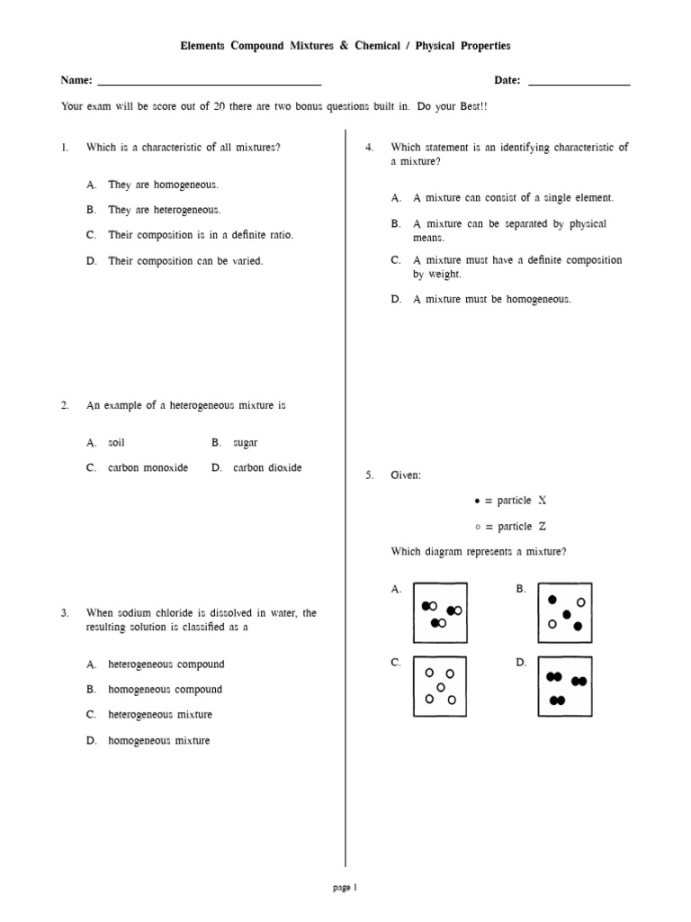 Elements Compound Mixtures Che | PDF | Mixture | Chemical Substances