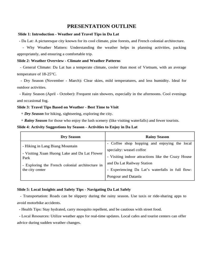 DA LAT - PRESENTATION OUTLINE | PDF | Physical Geography | Climate