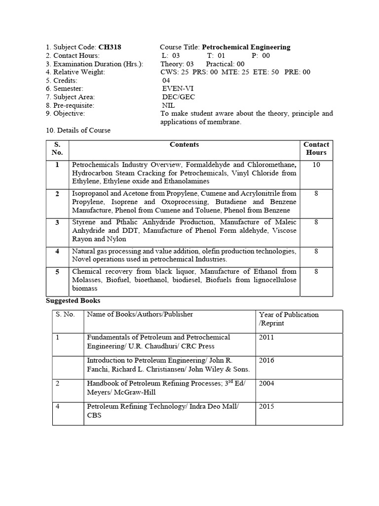 Petrochemical Engineering Course Overview | PDF