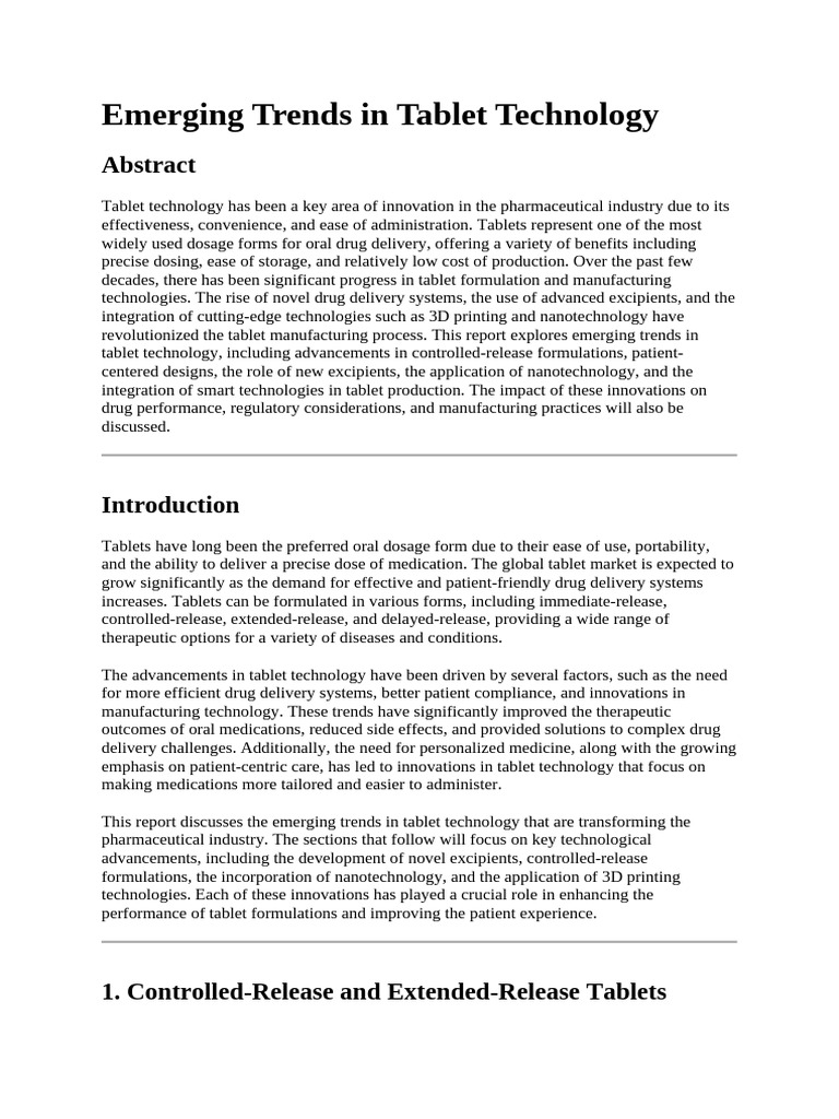 Innovations in Tablet Technology Trends | PDF | Tablet (Pharmacy ...