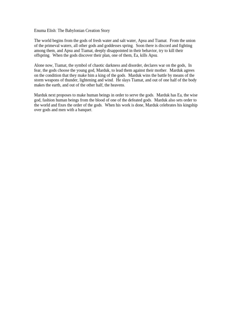 Babylonian Creation Story Enuma Elish | PDF