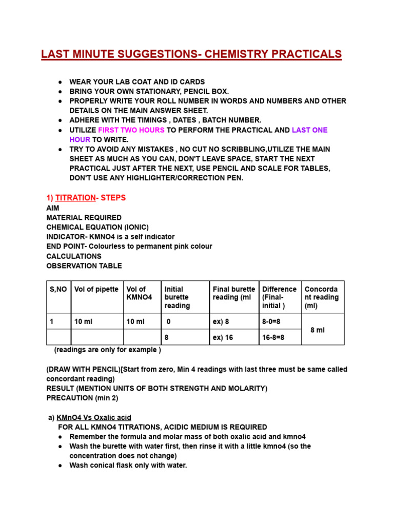 Chemistry Practical Guidelines | PDF | Titration | Chemistry