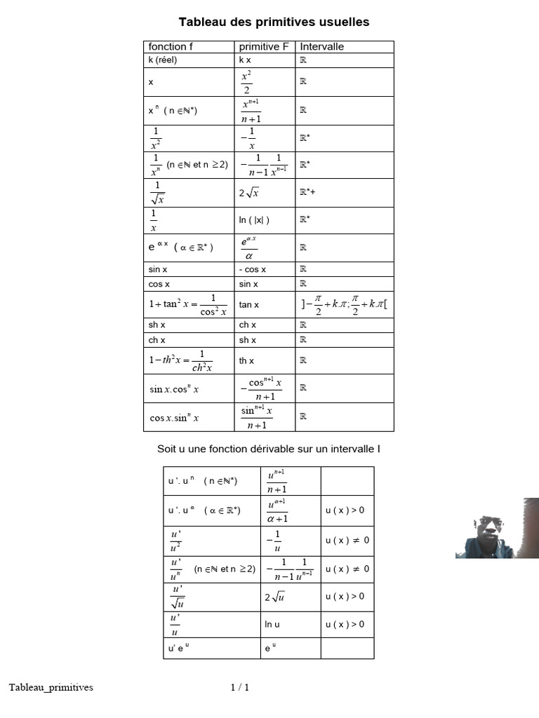 Tableau des primitives usuelles | PDF | Analyse mathématique