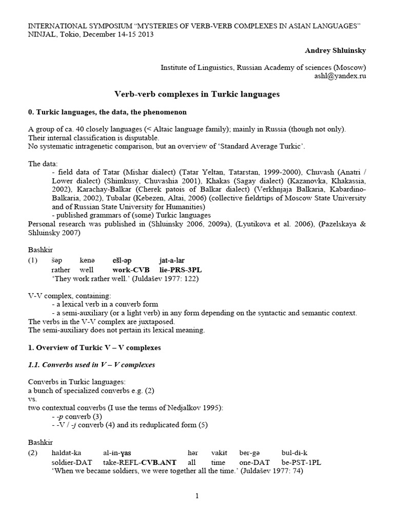 Verb-verb complexes in Turkic languages | PDF | Lexical Semantics | Grammar