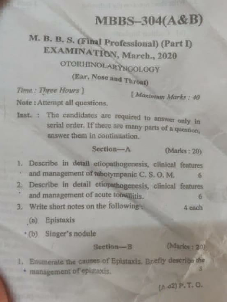 ENT 2019, 2020 PYQ | PDF