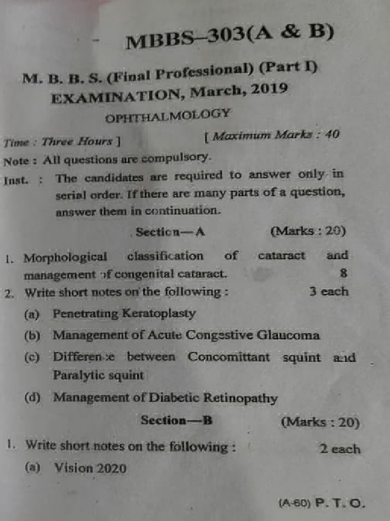 Opthal 2019,2020,2021 PYQ | PDF | Diseases And Disorders | Eye