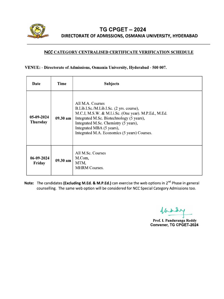 2 Ncc Category Centralised Certificate Verification Schedule - 2024 | PDF