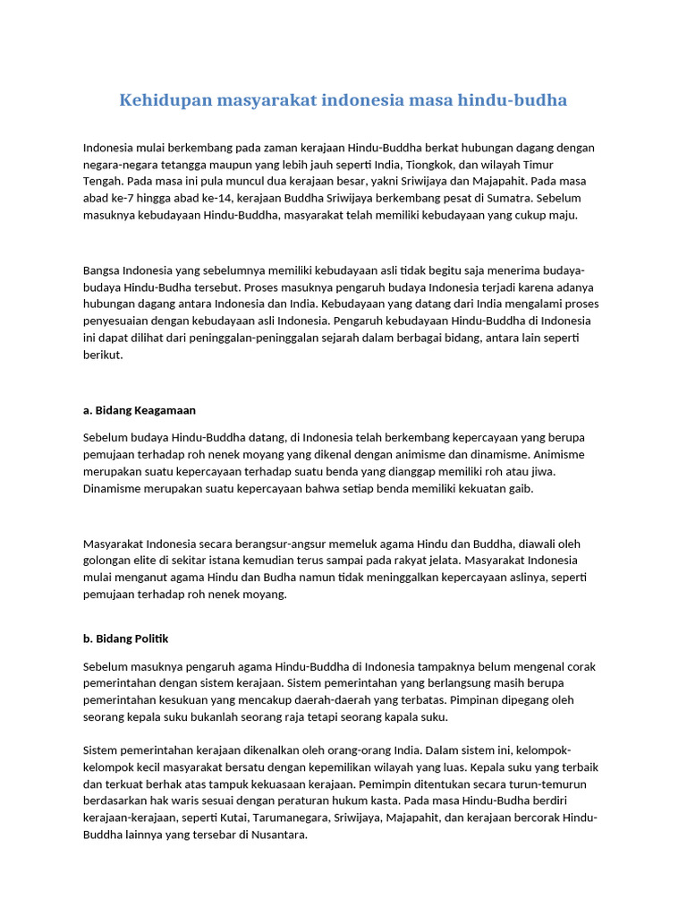 Kehidupan Masyarakat Indonesia Pada Masa Hindu-Budha | PDF