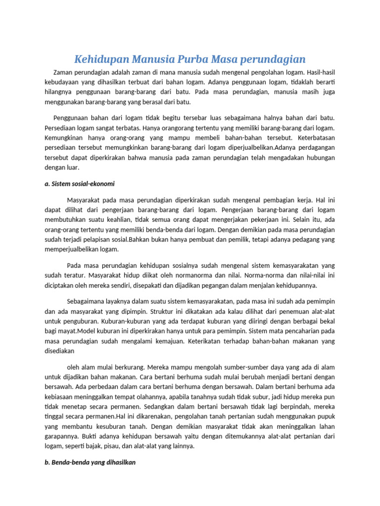 Kehidupan Manusia Purba Pada Masa Perundagian | PDF