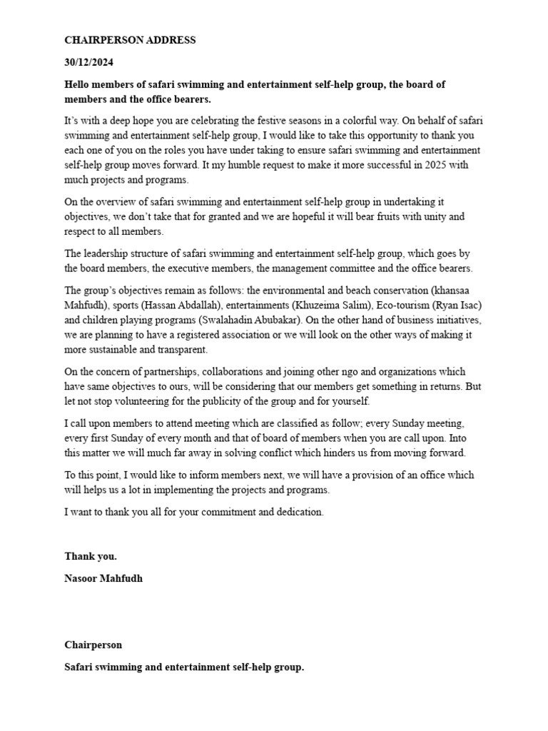 Chairperson Address | PDF