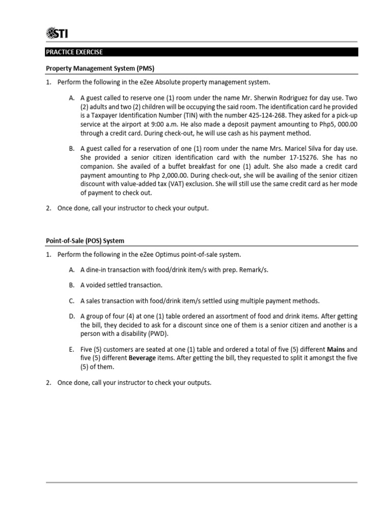 PMS & POS System Exercises | PDF