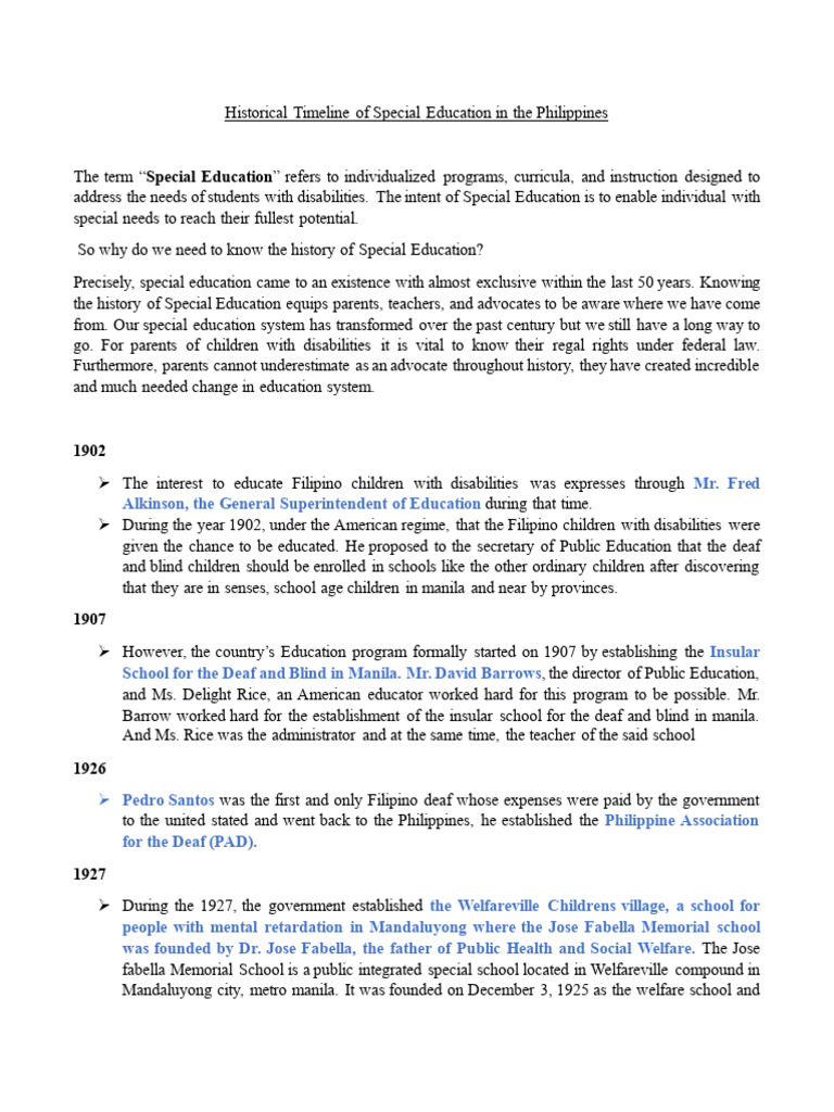 History Timeline | PDF | Special Education | Disability