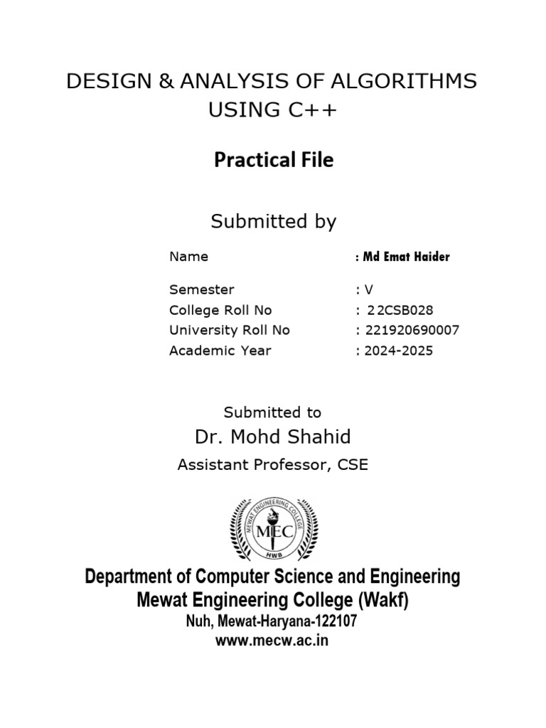 Data structure practicle traning report | PDF | Computer Programming | Mathematical Relations