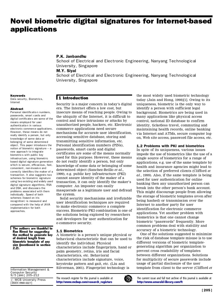 2001 Novel biometric digital signatures for Internet-based стаття 21 ...