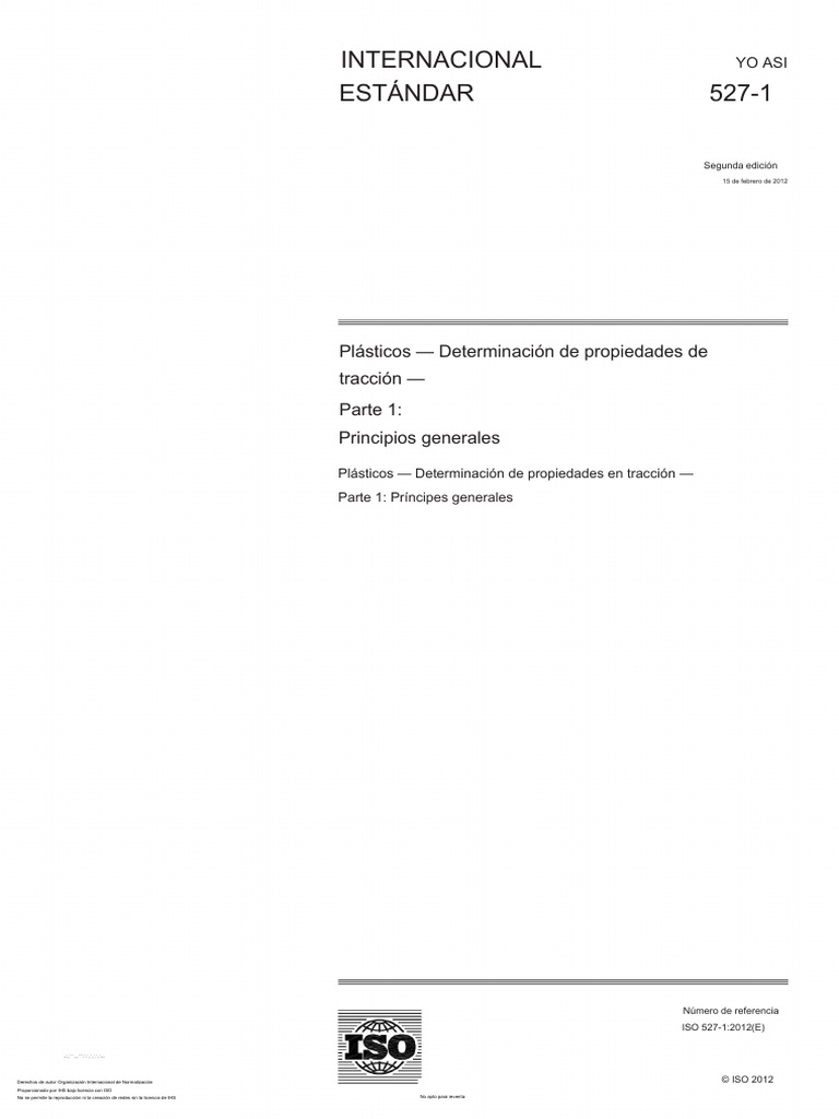 ISO 527-1 Plasticos Determinacion de Propiedades de Traccion (Español ...